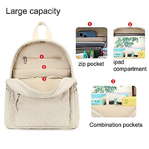 LEDAOU Mini Backpack Women Girls Corduroy Casual Bookbags Cute Small Backpack Purse Fashion Lightweight Daypack School Travel Bag 2PCS
