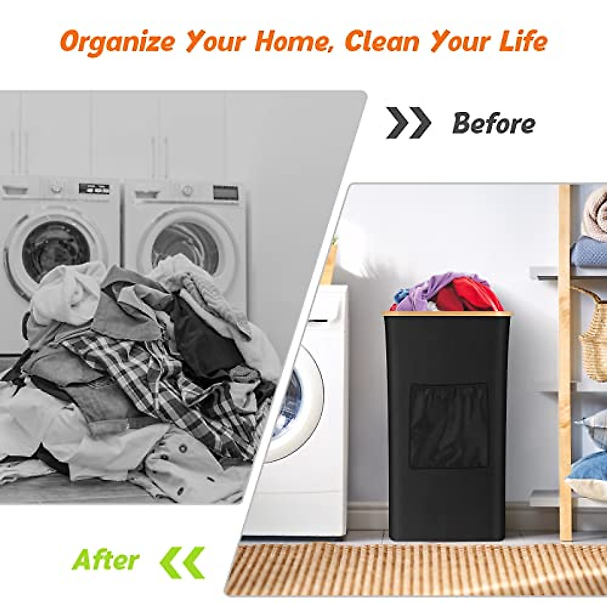 GLCONN Flip-Lid Laundry Hamper Tall Laundry Basket - Collapsible Laundry Bin Storage Basket - Large Hampers with Lid for Laundry, Toys, Clothes, Bedroom, Bathroom, Nursery, Closet - 105L, Black