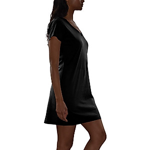 Sexy Basics Women's Cotton Soft V-Neck Sleepwear Shirt/Nightwear Shirt -Pack of 3 (3 Pack -Black/Nude-Khaki/White, Large)