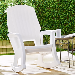 Semco Rockaway Heavy-Duty Outdoor Rocking Chair w/Low Maintenance All-Weather Porch Rocker & Easy Assembly for Deck and Patio, White (2 Pack)