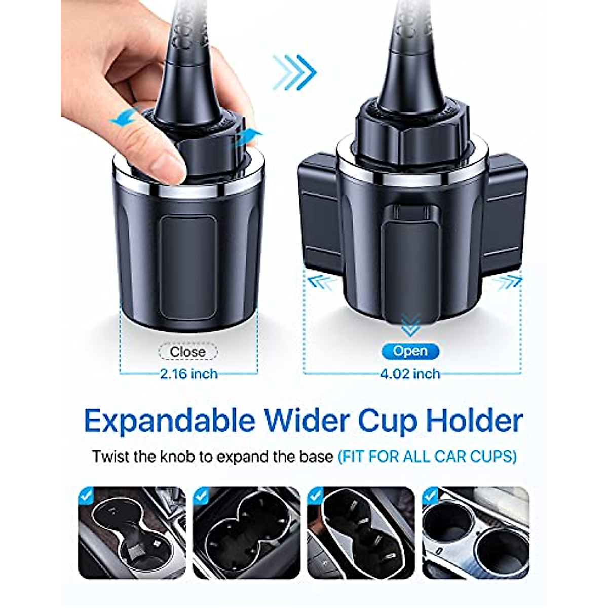 [Fast Charging] andobil 15in Wireless Car Charger, [Upgraded Secure Chip] Qi Car Cup Phone Mount with Adapter Adjustable Gooseneck Cup Holder Charger Compatible with iPhone 14 13 12 Pro Max S22 S21