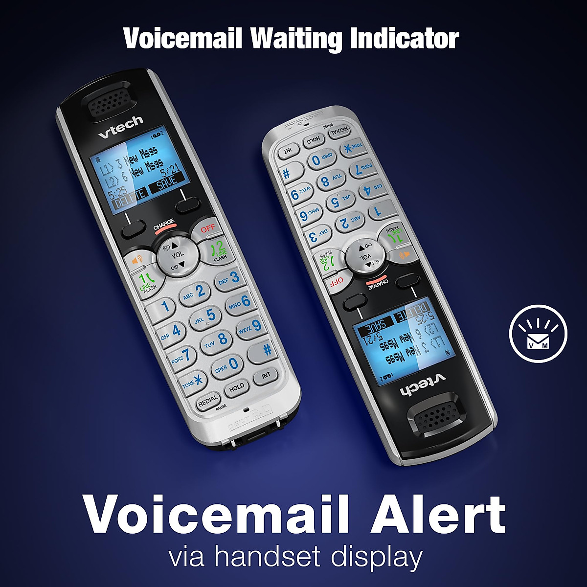 VTech DS6151-2 2 Handset 2-Line Cordless Phone System for Home or Small Business with Digital Answering System & Mailbox on each line, Silver