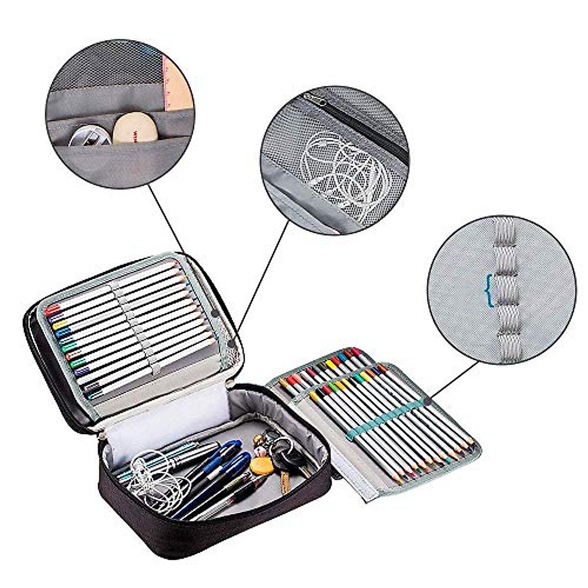 Number-one Large Capacity Pencil Case, 72 Slots Colored Pencil Pouch Bag Portable Pencil Holder Stationery Organizer with Compartments for Office and Travel, Black