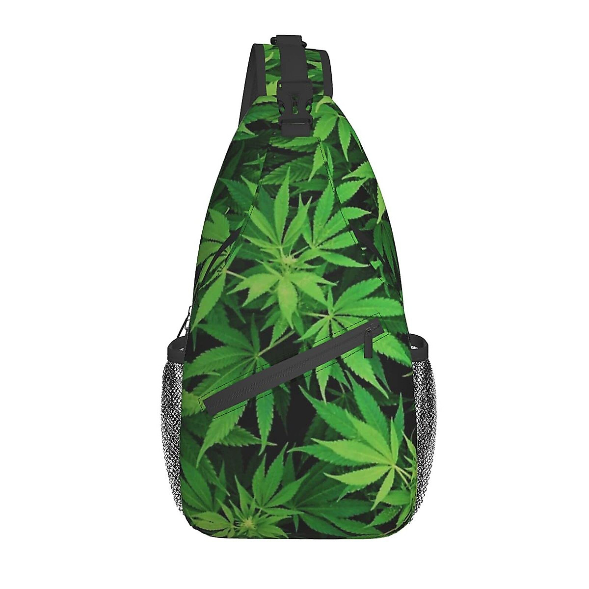 AMRANDOM Anti-Theft Crossbody Backpack Cannabis Leaf Green Weed Marijuana Sling Shoulder Bag for Men Women, Durable Adjustable Gym Bag Cycling Traveling Hiking Daypack, One Size