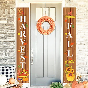 Uniwish Happy Fall Y'all Porch Banner Front Door Sign Harvest Bunting Vertical Welcome Hanging Flags for Fall Thanksgiving Decorations Garland Autumn Farmhouse Home Yard Decor