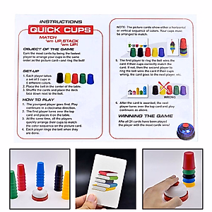 KRISMYA Quick Cups Games for Kids,Classic Speed Cup Game for Parent-Child Interactive Stacking Cups Game with 24 Picture Cards, 30 Cups (6 Sets of 5 Colors Each), Bell &Instructions