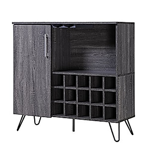 Christopher Knight Home Lochner Mid-Century Faux Wood Wine and Bar Cabinet, Black / Sonoma Grey Oak Finish
