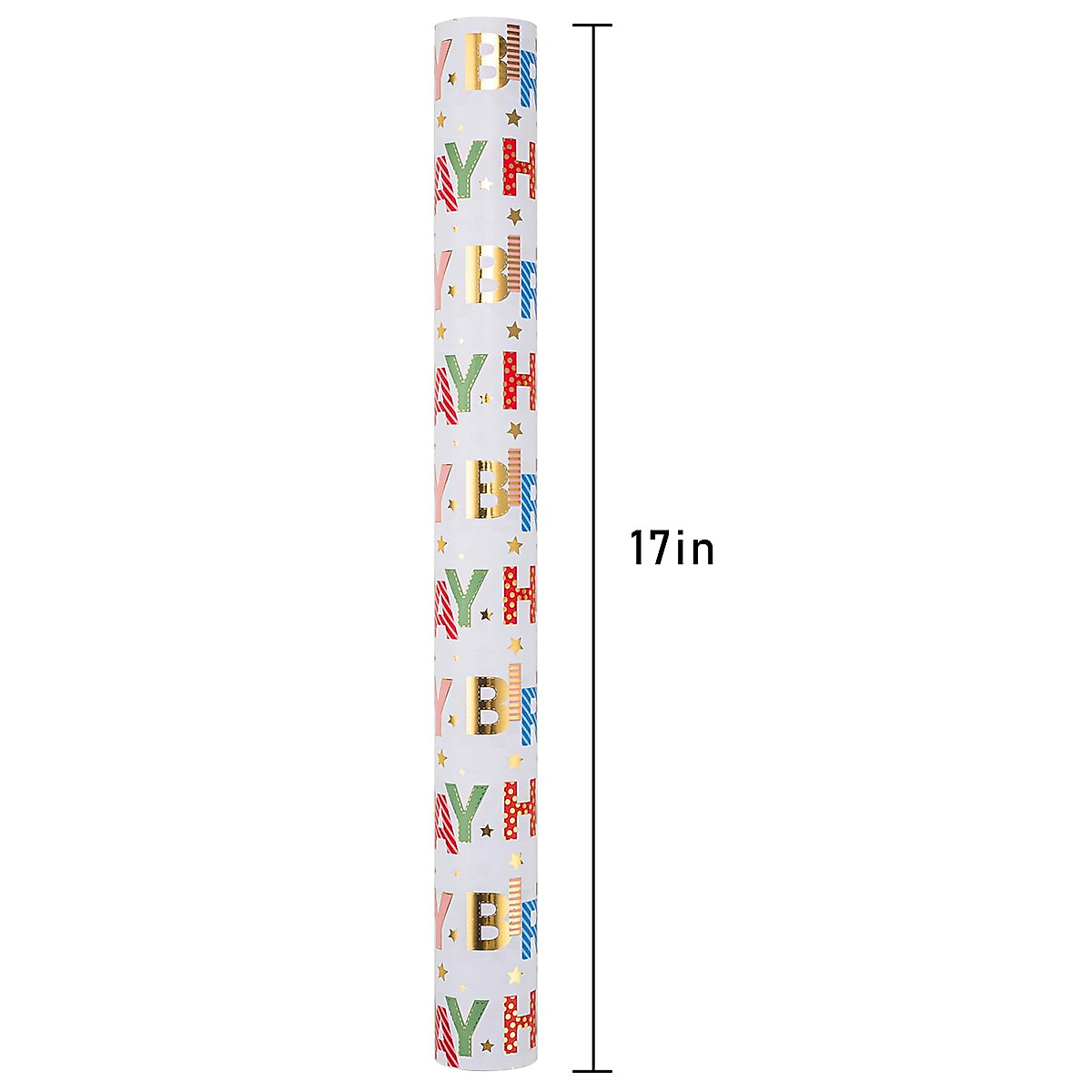 Merture Colorful Wrapping Paper Roll, Happy Birthday Gift Wrap - 17 In X 32.8 Ft - 1 Roll (46.5 sq.ft.ttl.) Foil Happy Birthday Lettering & Candles Wrapping Paper for Birthday, Baby Shower, Party