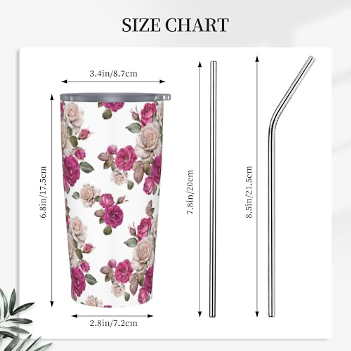 Yaxongx 20oz Tumbler Radiant Flower Roses Double Wall Vacuum Insulated Coffee Mug with Lid and Metal Straw Brush Reusable Stainless Steel Water Bottle Travel Cup Gifts for Car Ice Drinks Hot Beverage