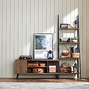 LINSY HOME Ladder Shelf, 4 Tier Bookshelf, Freestanding Storage Shelves with Steel Frame, Storage Rack Shelf for Office, Bathroom, Living Room, Rustic Wood Finished