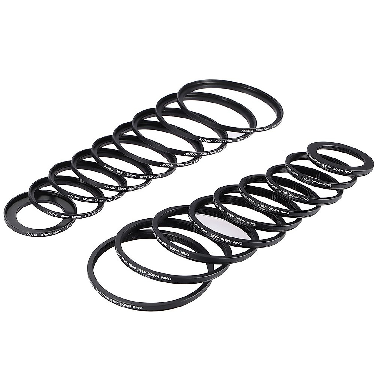 Filter Ring Adapter, Andoer 18pcs Camera Lens Filter Metal Adapter Ring Kit (9pcs Step Up Set & 9pcs Step Down Ring Set)