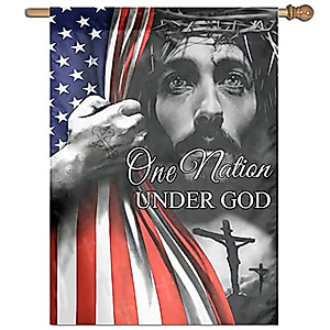 One Nation Under God Jesus Garden Flags/ 28x40 Inch Double Sided Print House Flag/Decoration American Flag Home Flags/Outside Décor Banners For Farmhouse Yard Lawn Outdoor