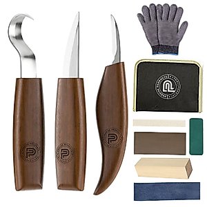 PPI Wood Carving Tools 10 in 1 Wood Carving Kit Whittling Kit - Includes Whittling Knife, Detail & Hook Knife, Cut Resistant Gloves & Carving Knife Sharpener – Woodworking Kit – Whittling Knives Kit