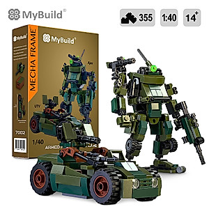 MyBuild Mecha Frame Armed Forces 7002 - Ajax Mech and Army Vehicle Building Toy Military Themed Builing Brick Set