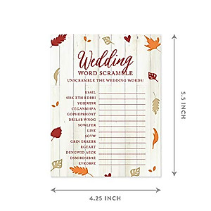 Andaz Press Fallin' in Love Autumn Fall Leaves Wedding Party Collection, Wedding Word Scramble Bridal Shower Game Cards, 20-Pack