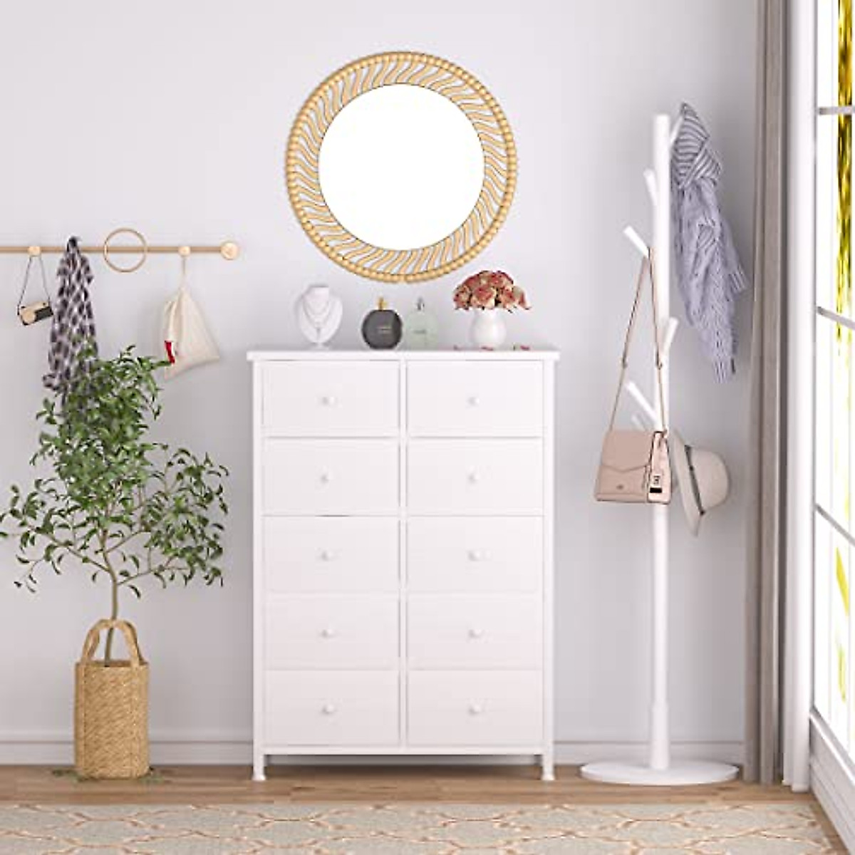 KAI-ROAD Tall White Dresser for Bedroom with 10 Drawer Dressers & Chests of Drawers Fabric Dresser Storage Tower for Closet Kids and Adult Modern