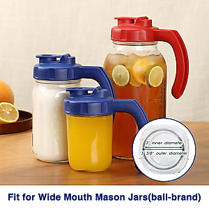 2 Pack Wide Mouth Mason Jar Lids with Handle, Airtight & Leak-proof Seal, Easy Pouring Spout, Turns your Mason Jar into Pitcher, Silicone Seal Gasket, Jars not included