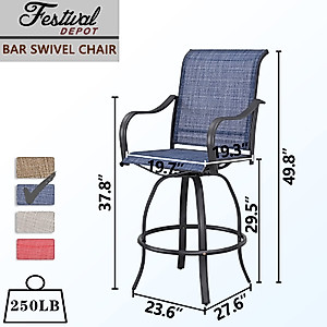 Festival Depot 5 Pcs Patio Bistro Set 360° Swivel Chairs and Bar Height Table with Tempered Glass Top Outdoor Furniture Dining Set (4 Chairs,1 Table) (Blue)