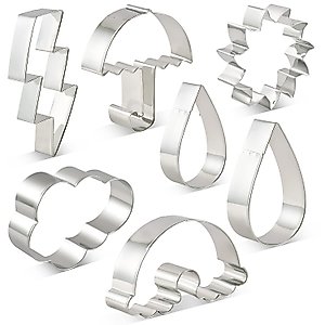 KENIAO Weather Cookie Cutter Set, 7 Pcs, Rainbow, Flash, Cloud, Sun, Umbrella and Raindrops Biscuit Cutters, Stainless Steel