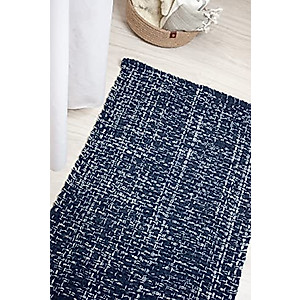 CHARDIN HOME Navy & White Cotton Throw Rug, 21x34 Inches Area Rug for Bathroom Kitchen entryway, Reversible Handwoven Rug Machine Washable.