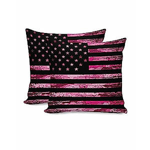 Set of 2 Throw Pillow Covers Square for Home Decor, Camo Independence Day American Flag Patriotic 18x18 Inch Cotton Reversible Pillow Case Sofa Soft Cushion Cases for Bedroom Couch Bed Car Chair