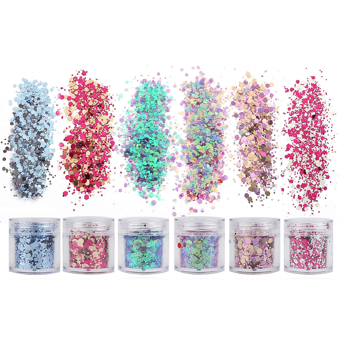 18 Boxes Holographic Cosmetic Festival Chunky Glitters Sequins, Nail Sequins Iridescent Flakes, Cosmetic Paillette Ultra-Thin Tips, for Body Face Hair Make Up Nail Art Mixed Color Glitter