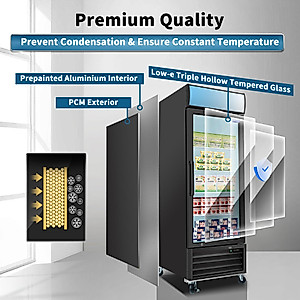 27" W Commercial Glass Door Merchandiser Freezers, Lockable Wheels, 19.3 Cu.ft Restaurant Freezers ETL Commercial Freezers with LED Top Panel Upright Freeze Storage