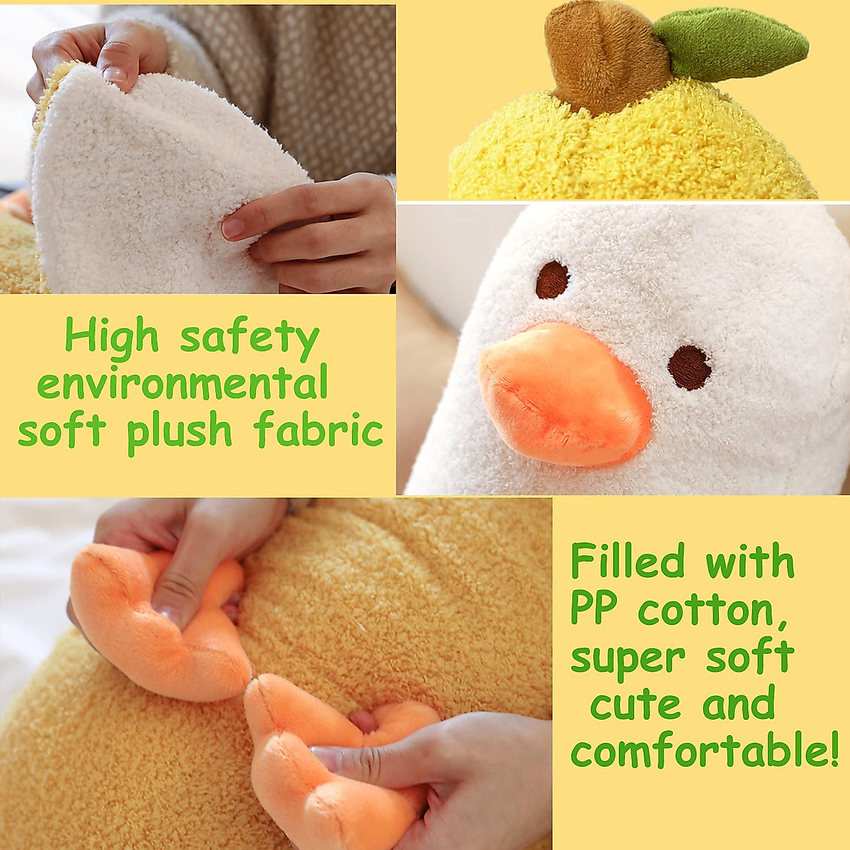 Banana Duck Plush Toy 27.5'',Cute Plushies Banana Stuffed Animal,Duck Plushie Long Banana Duck Plush Pillow,Funny Hugging Pillow Sleeping Cushion Soft Gifts for Boys Girls Birthday Christmas(White)