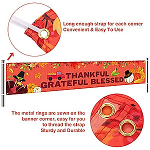 Large Happy Thanksgiving Banner Decor Thanksgiving Turkey Maple Leaves Pumpkin Banner Thanksgiving Outdoor Decorations for Happy Thanksgiving Day Celebration Home Decor Party Favors (8.2 x 1.5 Feet)