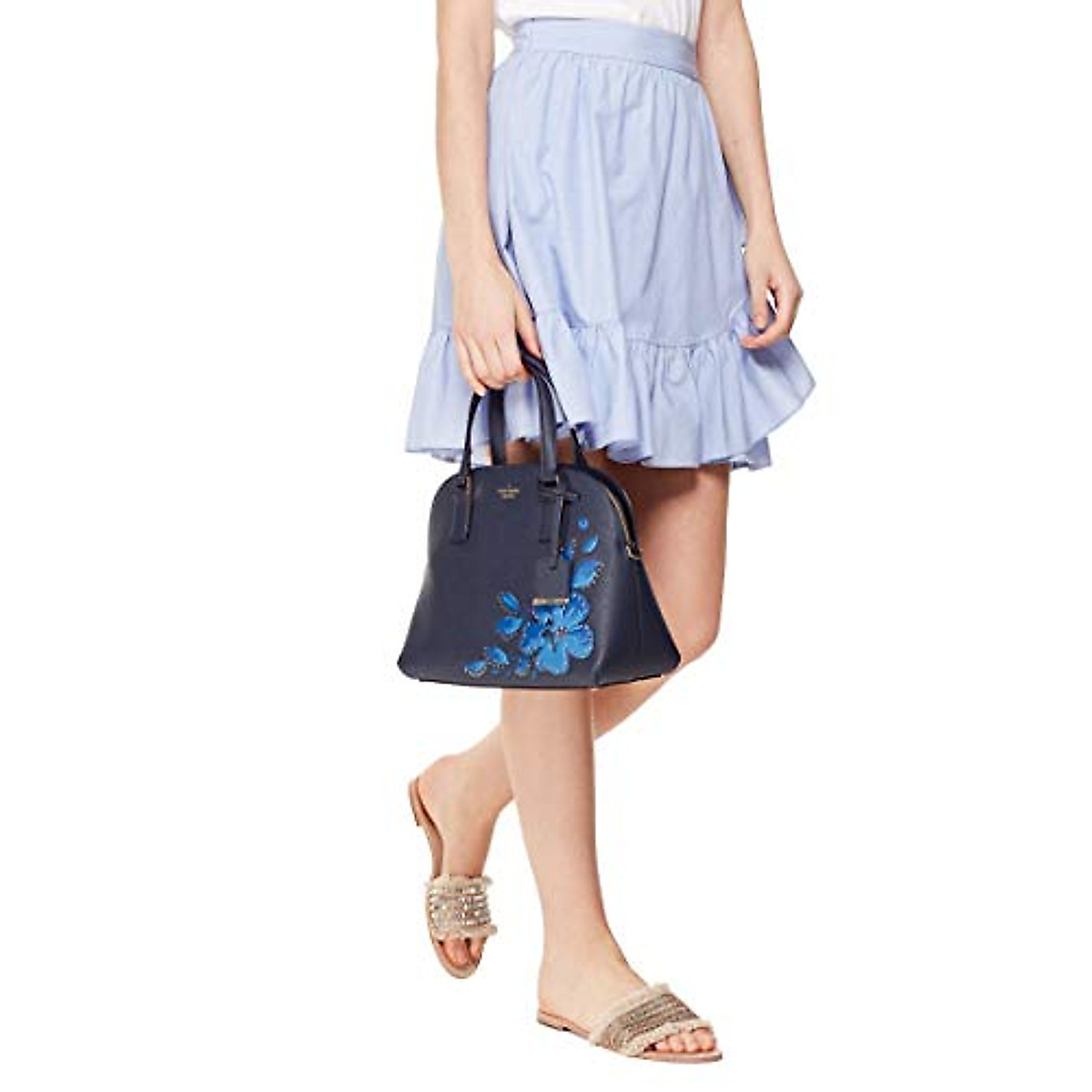 Kate Spade New York Cameron Street Hibiscus Lottie Leather Satchel Bag, Blazer Blue