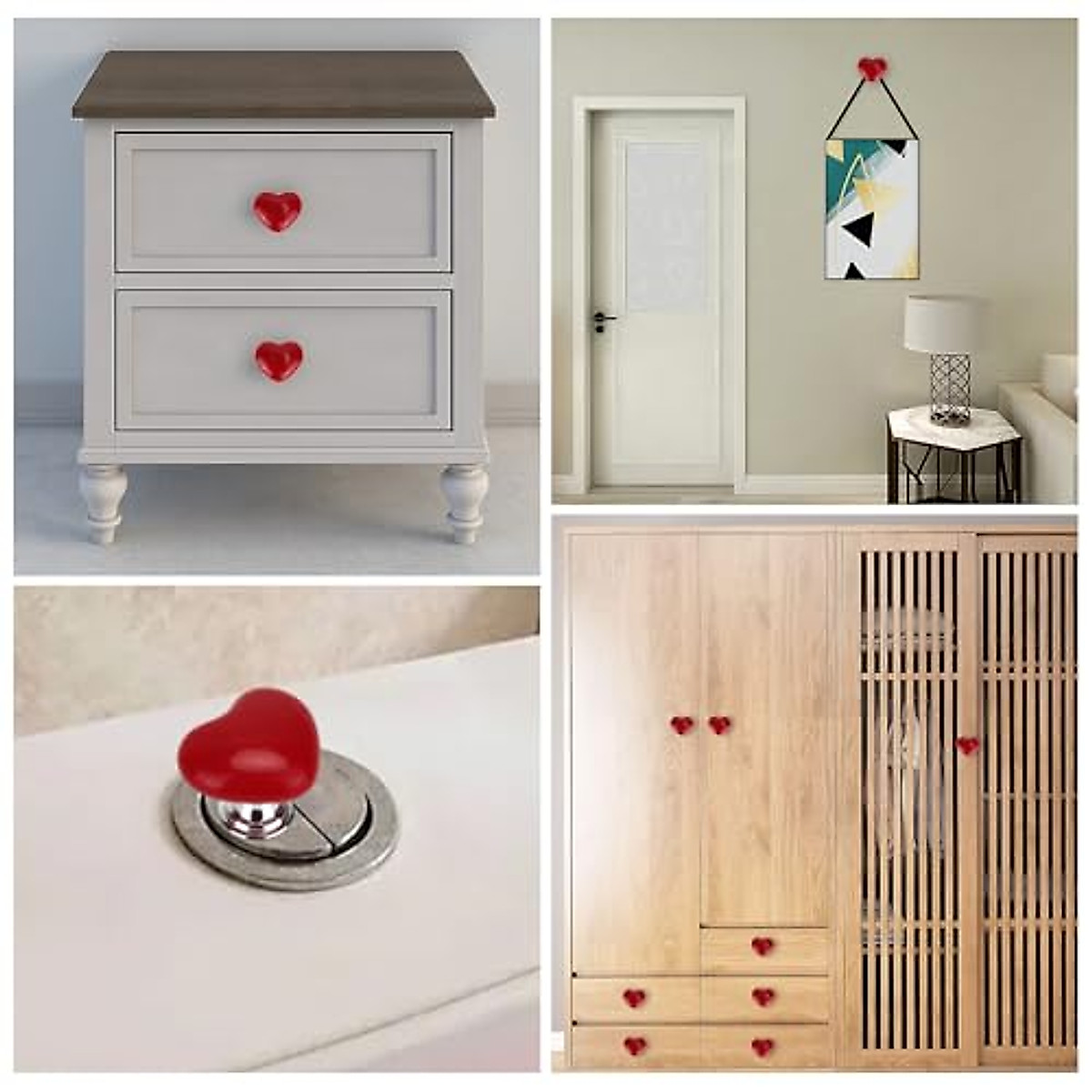 Love Heart Shaped Toilet Tank Button Toilet Press Tool Women Manicures Toilet Lid Cover Lifter Handle Sticky Drawer Pull Handle Toilet Flush Tank Button Aid Bathroom (Red)