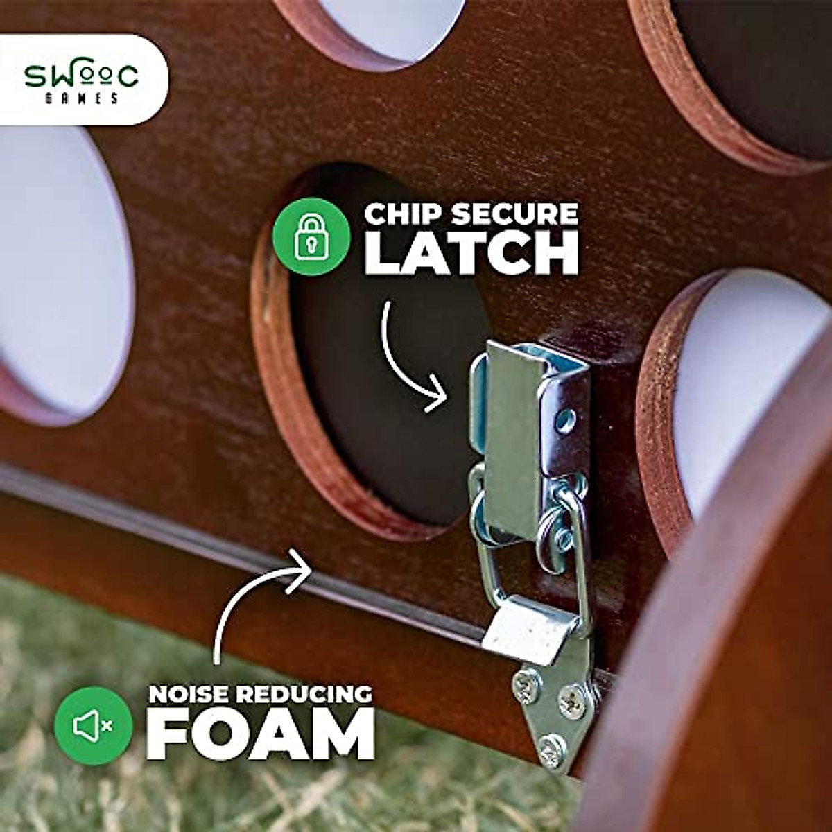 SWOOC Games - Giant Four in a Row (All Weather) Outdoor Game with Carrying Case and Noise Reducing Design - 60% Quieter - Jumbo Connect 4 Discs to Win - Oversized Yard Game for Kids, Adults, & Family