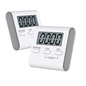SATINWOOD Kitchen Timer, 2 Pack Digital Kitchen Timers Magnetic Countdown Timer with Loud Alarm, Big Digits, Back Stand for Cooking, Classroom, Teachers - AAA Battery Included,White