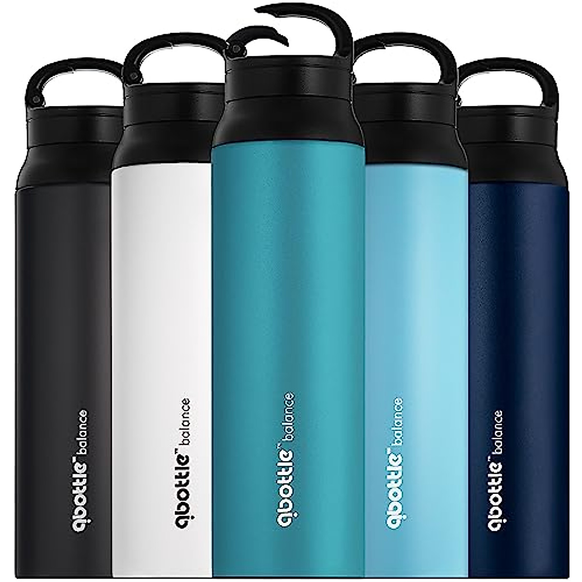 qbottle Insulated Water Bottles with Carabiner Lid – Stainless Steel Water Bottle – Leak Proof Metal Water Bottle – No Sweat – Wide Mouth – Aqua Blue, 27 oz