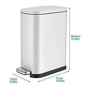 BETHEBEST 10 Liter/ 2.6 Gallon Small Trash Can with Lid,Rectangular Foot Pedal Trash Bin with Removable Inner Bucket for Bathroom,Bedroom,Office(White)