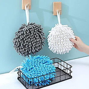 Emivery 3 Pack Chenille Hand Towels Soft Absorbent Microfiber Hanging Ball Towel Bathroom Kitchen Hand Drying Towels Wipe Cleaning