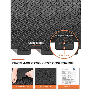 innhom Gym Flooring Gym Mats Exercise Mat for Floor Workout Mat Foam Floor Tiles for Home Gym Equipment Garage, 24 Pieces Black