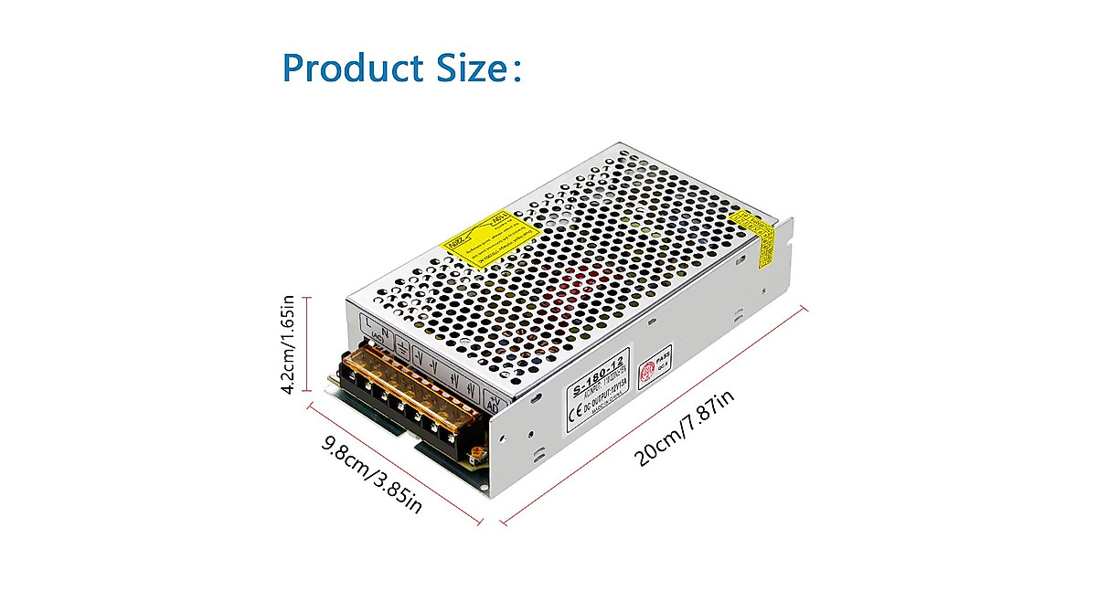 SHNITPWR 12V 15A 180W Power Supply Adapter 110V / 220V AC to DC Universal Regulated Switching ...