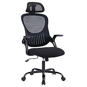 Home Office Desk Chair, Ergonomic Mesh High Back Computer Chair Height Adjustable Swivel Task Chair with Headrest and Flip-up Armrests, Black