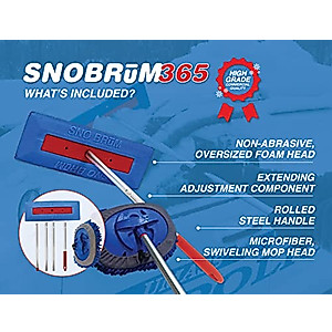 SNOBRUM 365 - Snow Remover for Cars and Trucks with Microfiber Mop Head for Cleaning - 2-in-1 Snow and Car Cleaning Brush for Year Round Use - 28 to 63 Inch Automotive Brush with Foam and Mop Head