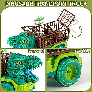 TEMI 25 in 1 Tyrannosaurus Rex Dinosaur Carrier Truck Set, Toddler Dinosaur Transport Car Toys for Kids 3-5 with Play Mat, 18 Dino Figures, Eggs, Capture Dinosaurs Playset for 3 4 5 6 7+ Year Old
