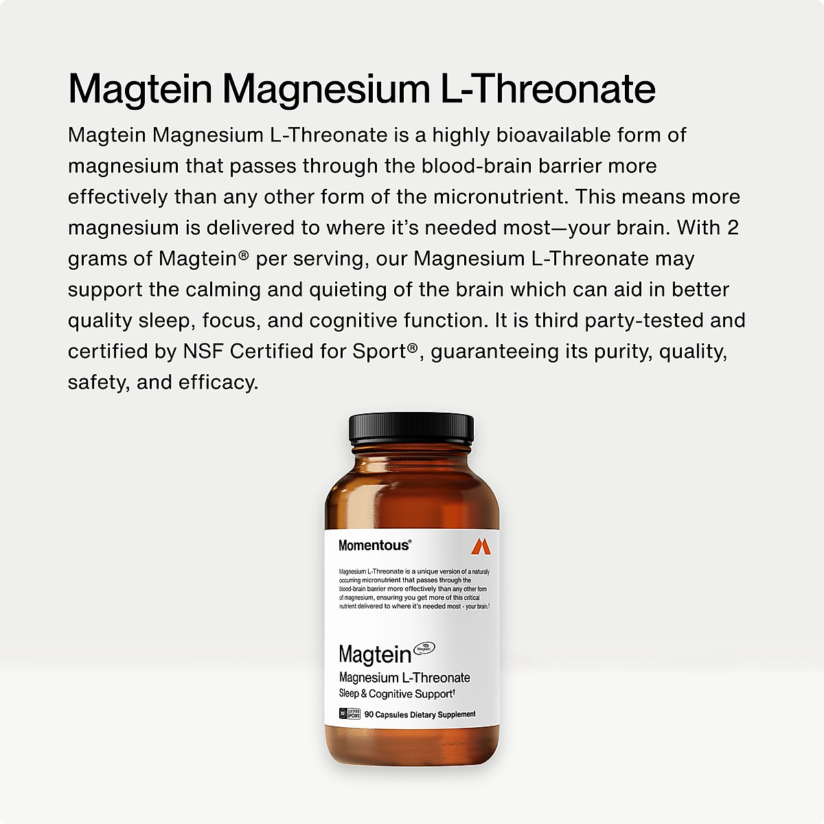 Momentous Magtein Magnesium L-Threonate 145mg - Magnesium Threonate Supplement for Cognitive Function & Rest Support, 30 Servings (Package May Vary)