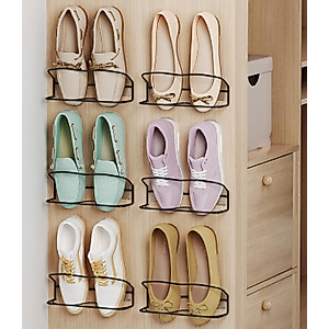 PrimZooty Wall Mounted Shoe Rack 6Pack, with Sticky Hanging Strips, Metal Wall Shoe Storage, Hanging Shoe Organizer for Wall/RV/Door