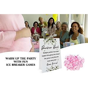 Baby Pacifier Hunt Baby Shower Games, Gender Reveal Game, 8×10 Sign and 50 Mini Acrylic Pacifier, Favorite Adults Kids Games for Baby Shower Activities, Gender Neutral Boy and Girl BPH03