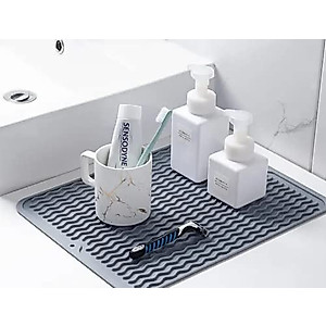 Silicone Heat Resistant Drain Pad Dish Draining Mat Non Slip Drying Pad Dry Fast Sink drying mat for Kitchen Black Grey Pink Red (Pink)