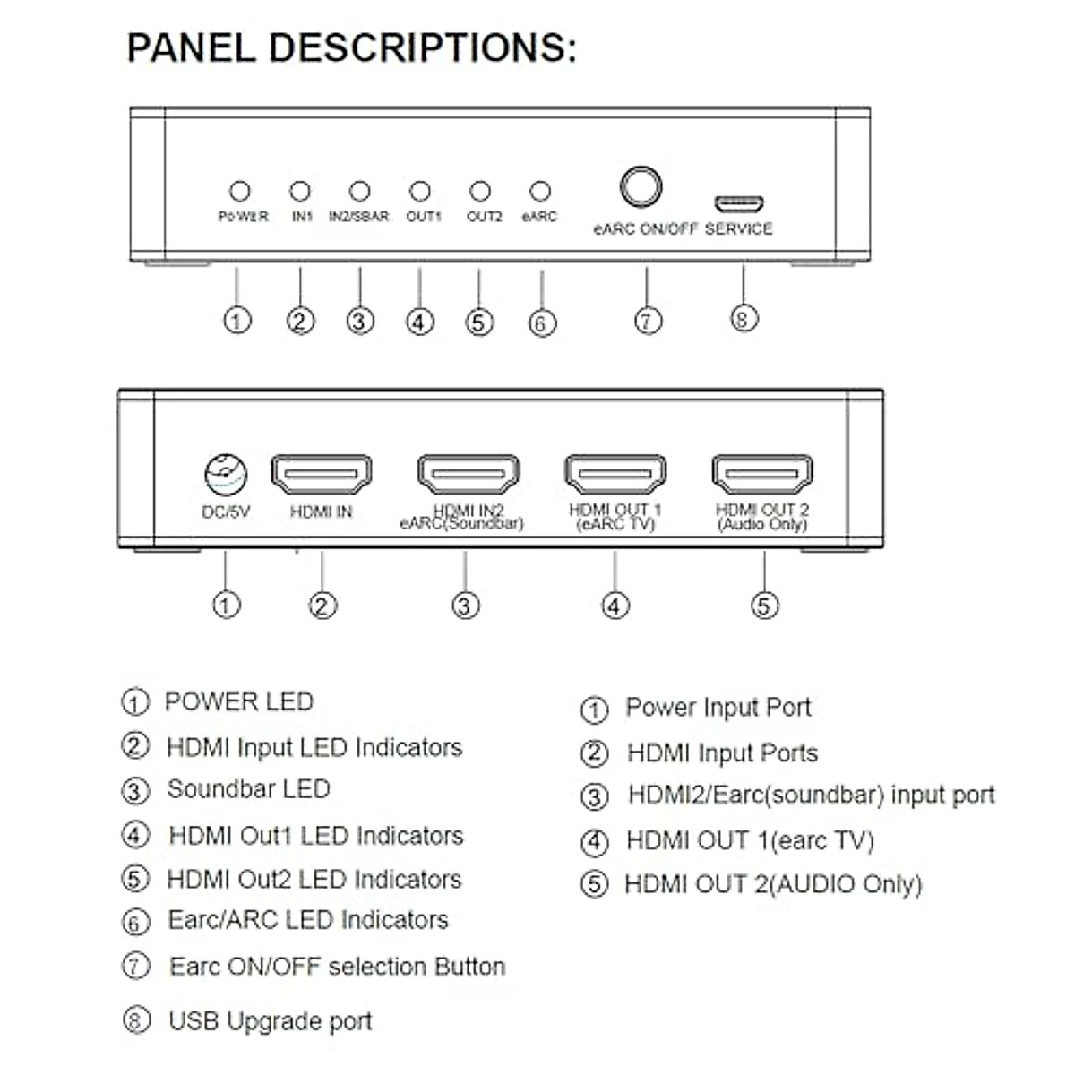 HDMI Switch with eARC Audio Extractor,4K60Hz HDMI Switch 4 in 1 with Audio Out,Supports IR Remote,18Gbps,eARC/ARC,Soundbar,HDCP 2.2,LPCM 7.1,HDR10,Dolby Digital Plus (Black 201EARC)