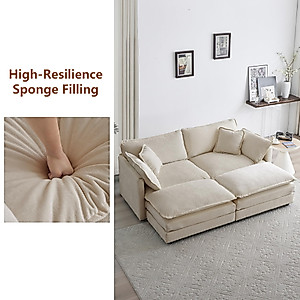 Suheww Modern Loveseat 2-Seater Sofa Couch Deep Seat Sectional Cloud Sofa, Modern Deep Seat Comfy Couch with Ottomans, 76.7" Modular Sectional Sofa Chenille Loveseat for Living Room Small Space