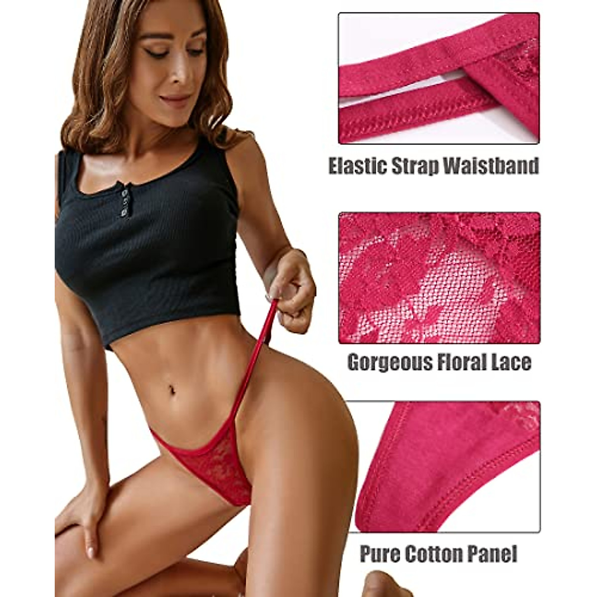 Knowyou 10/6 Pack G-String Thongs for Women Sexy Lace Low Rise Underwear for Ladies No Show T-back Tanga Panties