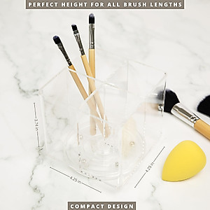 SESUMI Makeup Brush Holder Organizer – Rotating Makeup Organizer with 4 Compartments – Perfect for Beauty Tools, Stationery, Kitchen - Acrylic Makeup Brush Organizer – Multifunctional Pen Holder