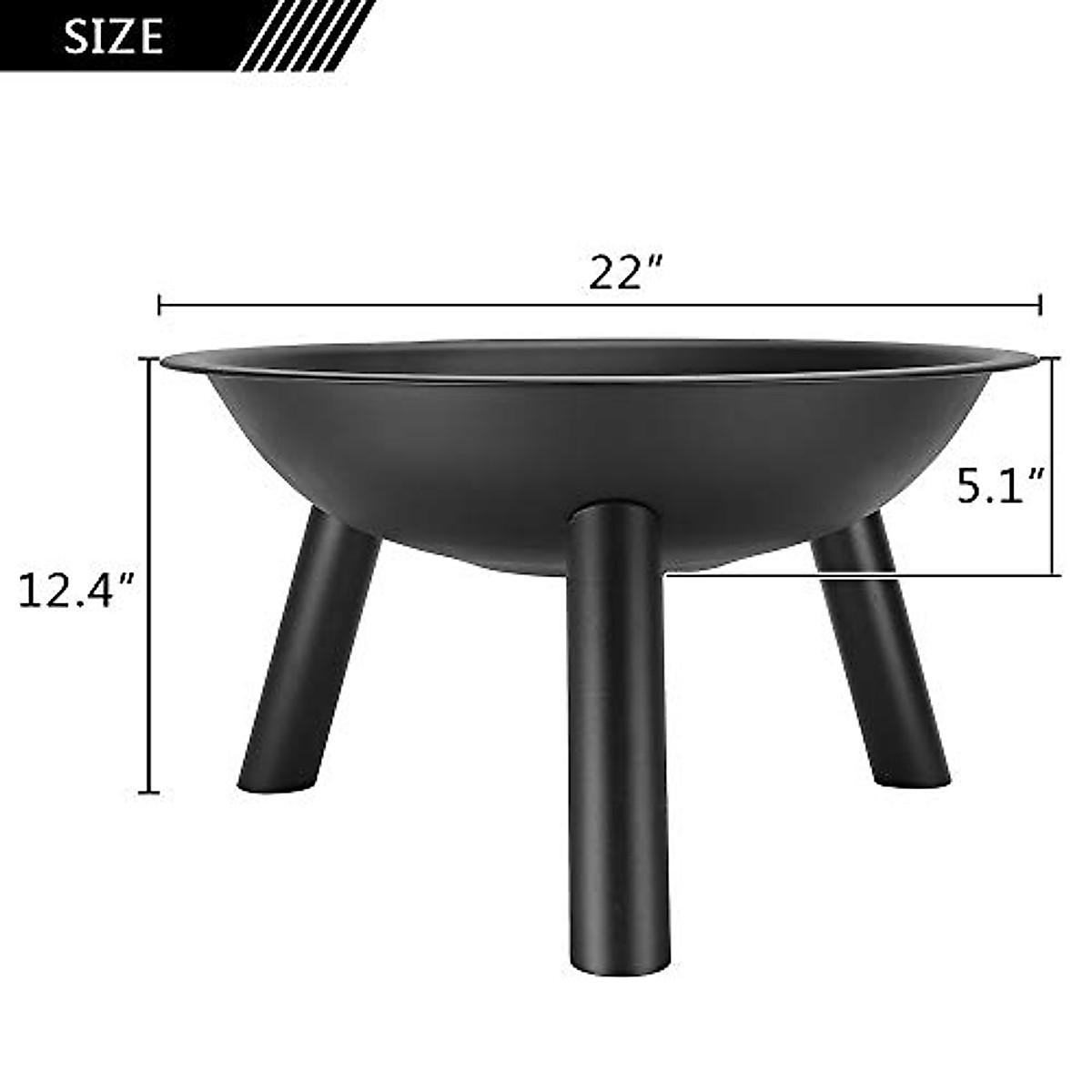 Douup 22'' Fire Bowl Outdoor Patio Fire Pit with Mesh Spark Screen Cover, Log Grate, Firepit Poker, Wood Burning Stove for Backyard, Camping, Bonfire, Patio